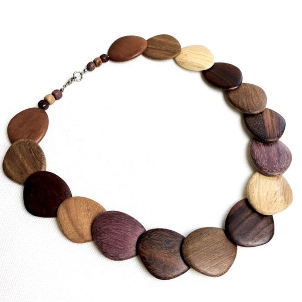 Costa Rican Exotic Wood Boho 20” Polished Necklace - Gem